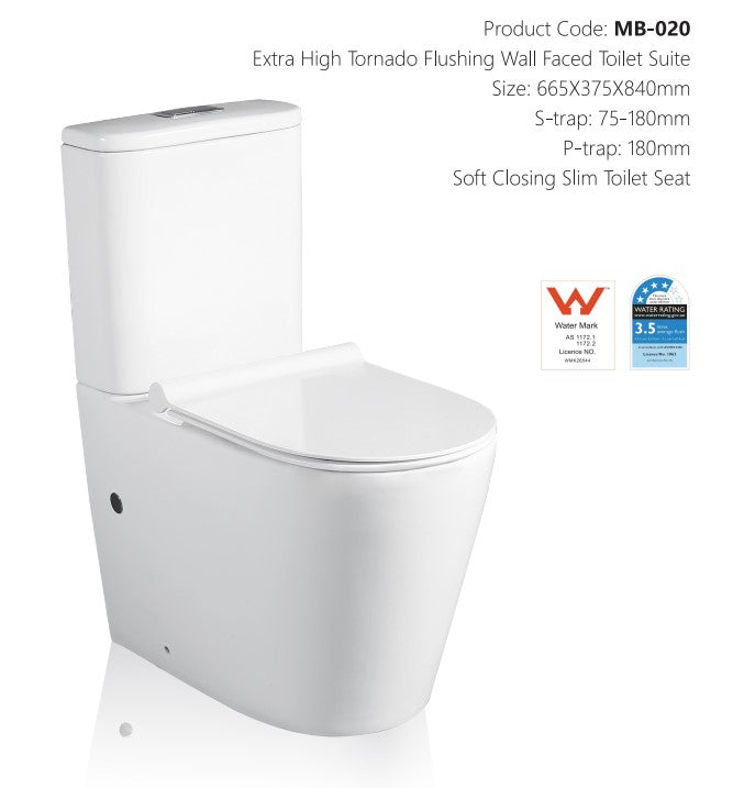 Vera Tornado Flushing Extra High Two- Pieces Wall Faced Toilet Suite ...