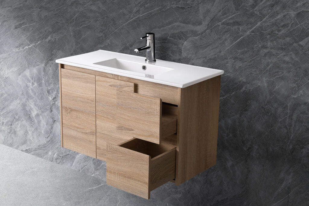 Sierra - Natural Timber Slim 360mm Width Wall Hung Vanity 600-900mm [2 ...