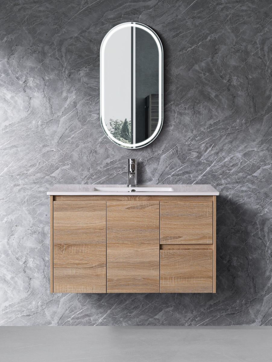 Sierra - Natural Timber Slim 360mm Width Wall Hung Vanity 600-900mm [2 ...