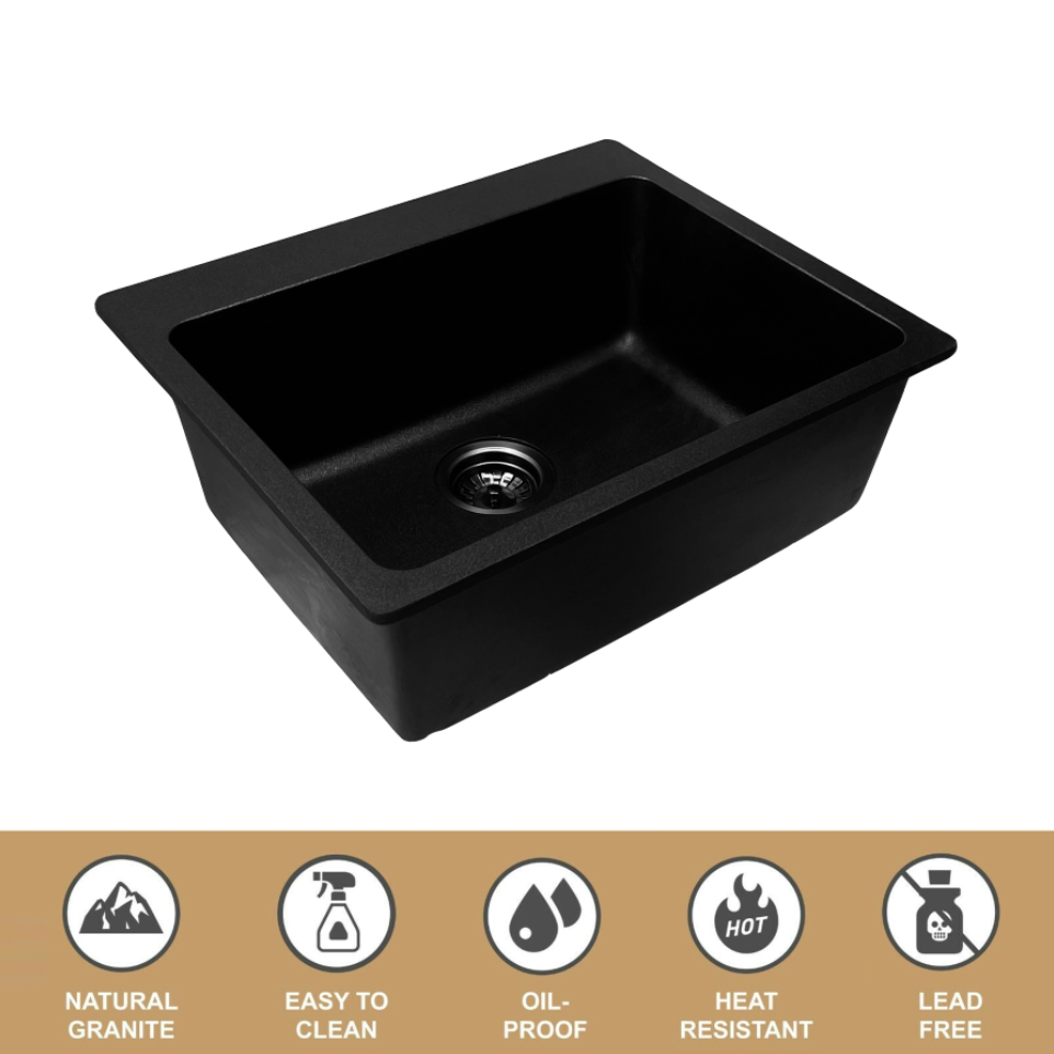 580*485*220 Kitchen Sink Laundry Black Granite Stone Sinks Single Bowl ...
