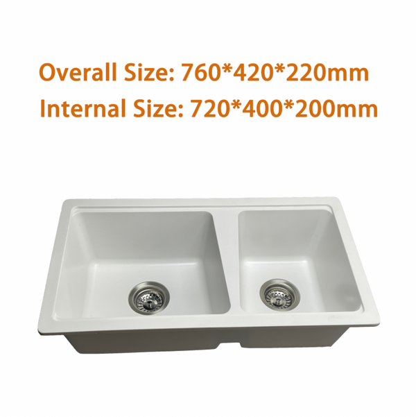 760*420*220 Kitchen Sink Laundry White Granite Stone Sinks Double Bowl ...